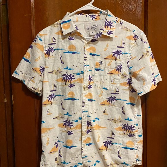 Original Penguin | Shirts | Medium Penguin Palm Treeprint Hawaiian ...